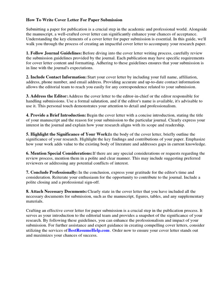 How To Write Cover Letter For Paper Submission | PDF | Academic Journal ...