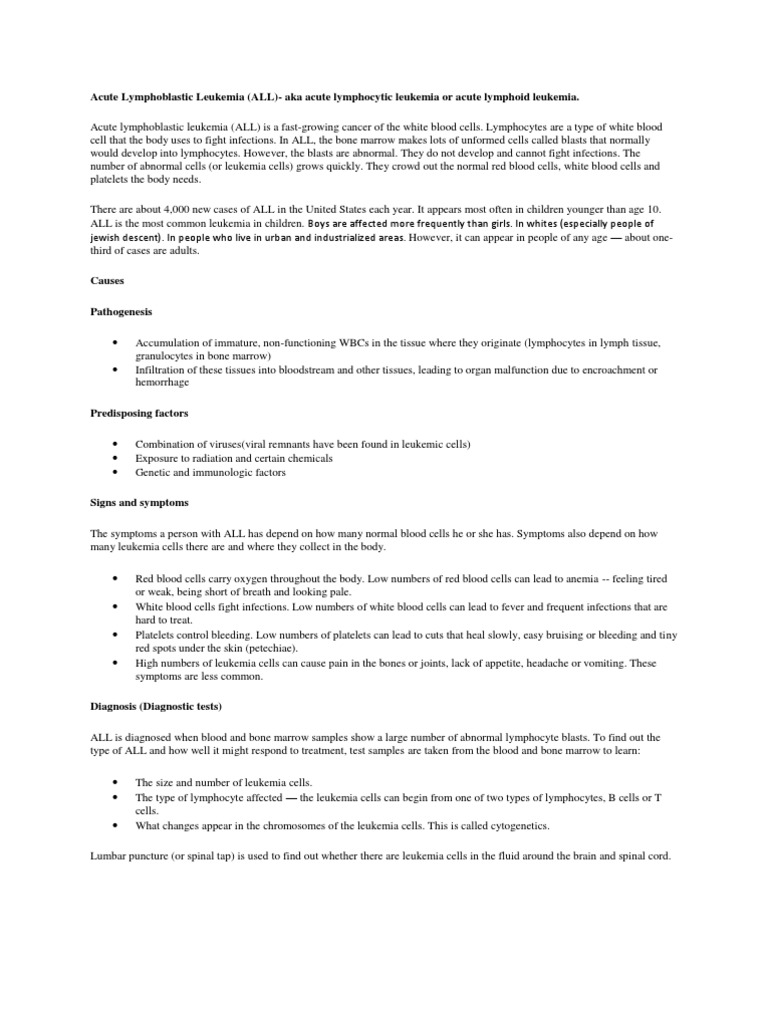 Acute Lymphoblastic Leukemia | PDF | Leukemia | Chemotherapy