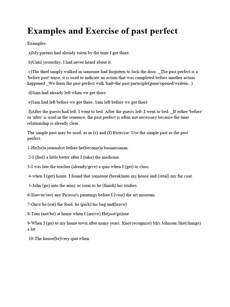 Lesson Examples and Exercise of Past Perfect 2bac | PDF