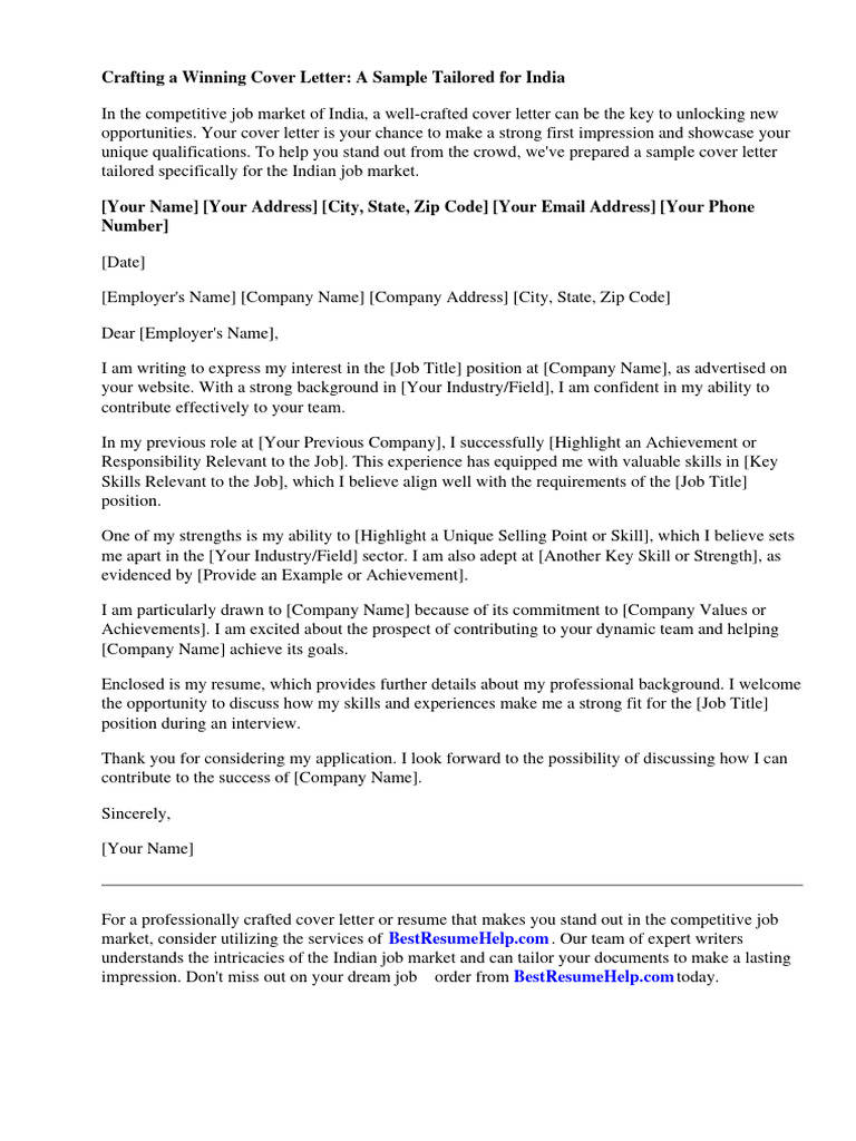 Cover Letter Sample India | Download Free PDF | Résumé | Expert