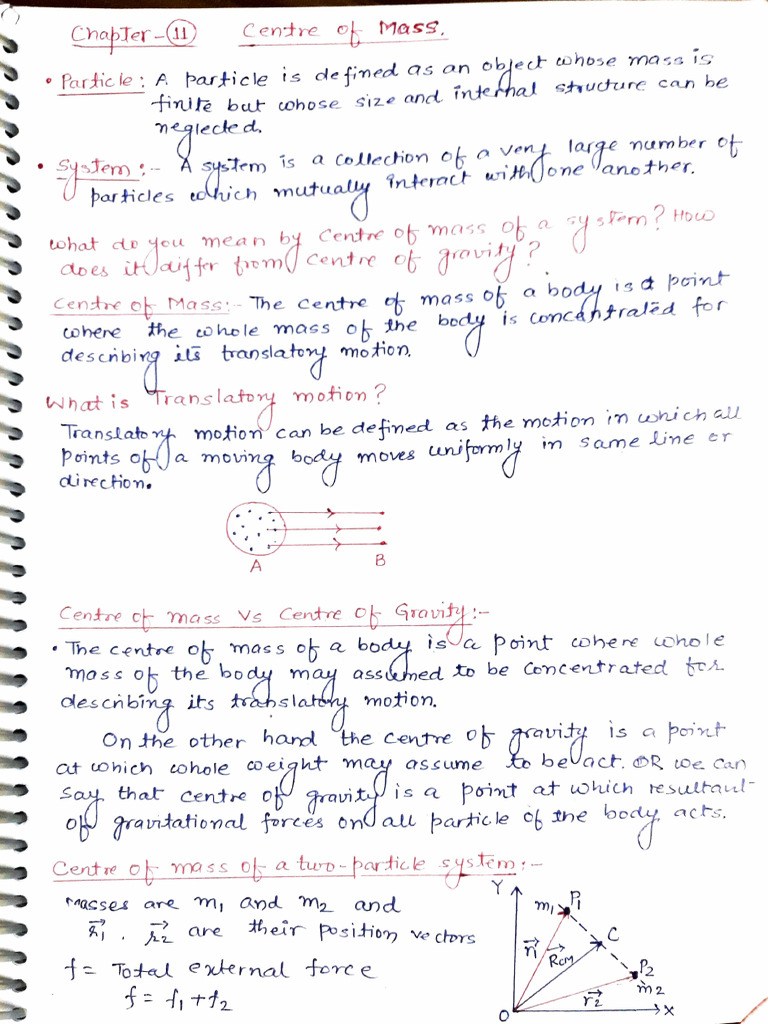 Centre of Mass Class Notes Class XIth | PDF | Mass | Physical Quantities