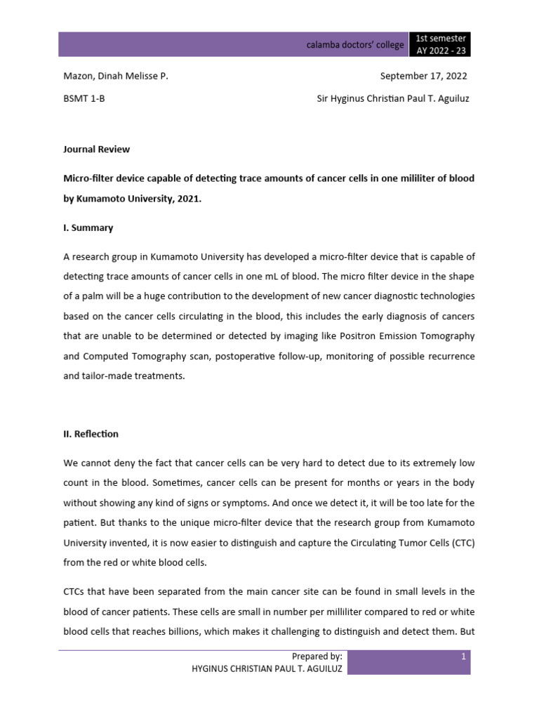 JOURNAL 1 - Micro-Filter Device Capable of Detecting Trace Amounts of ...