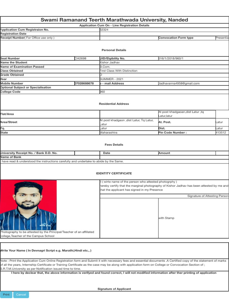 S.R.T.M.university Convocation Form 3 | PDF