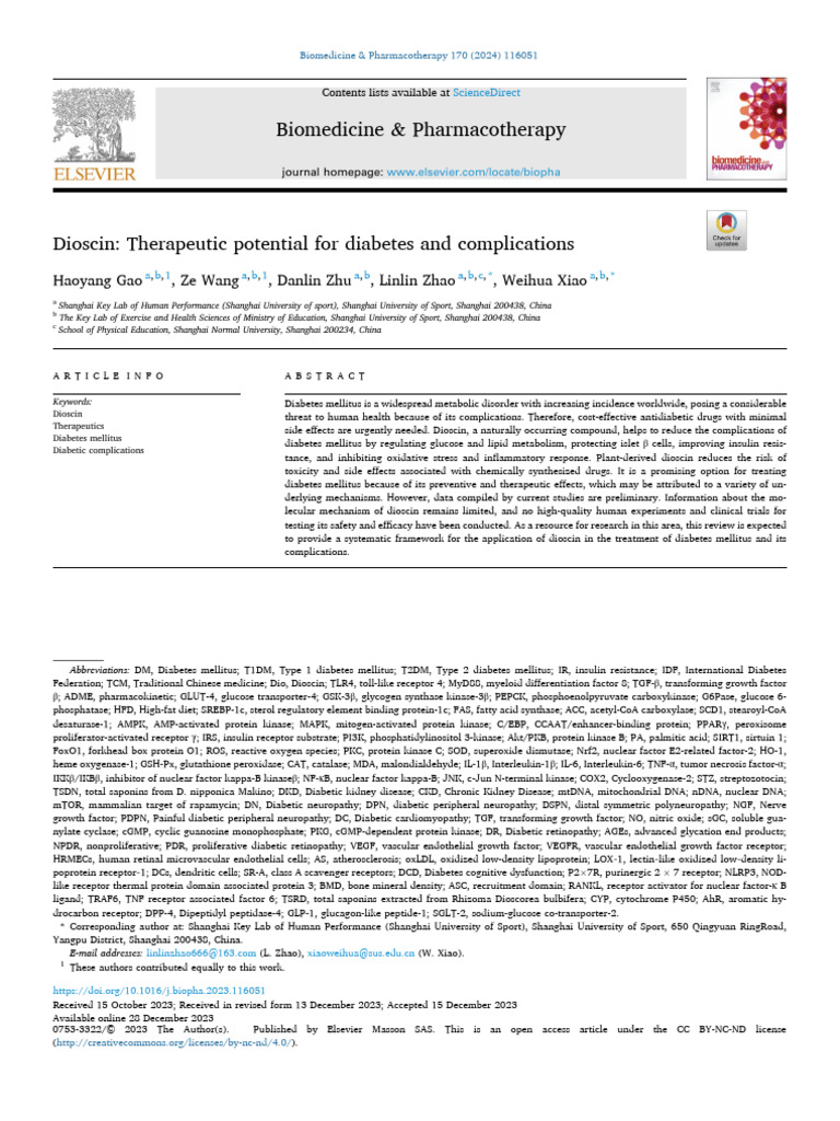 Dioscin | PDF | Insulin | Inflammation