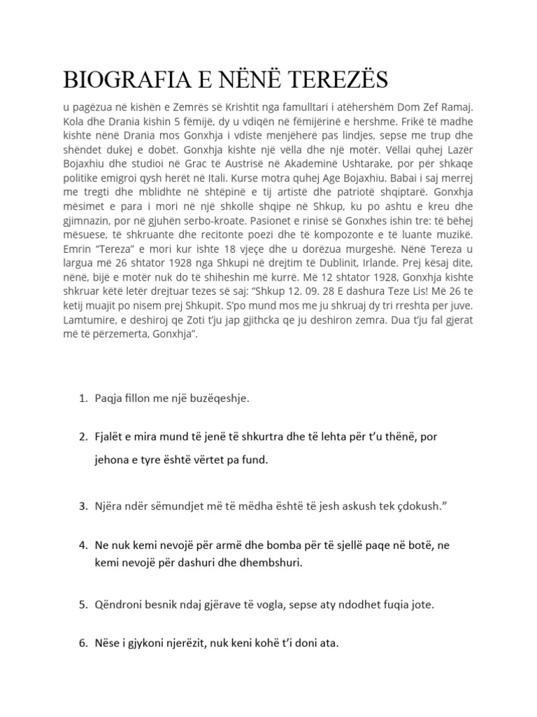 Nene Tereza Materiale Dhethenia | PDF