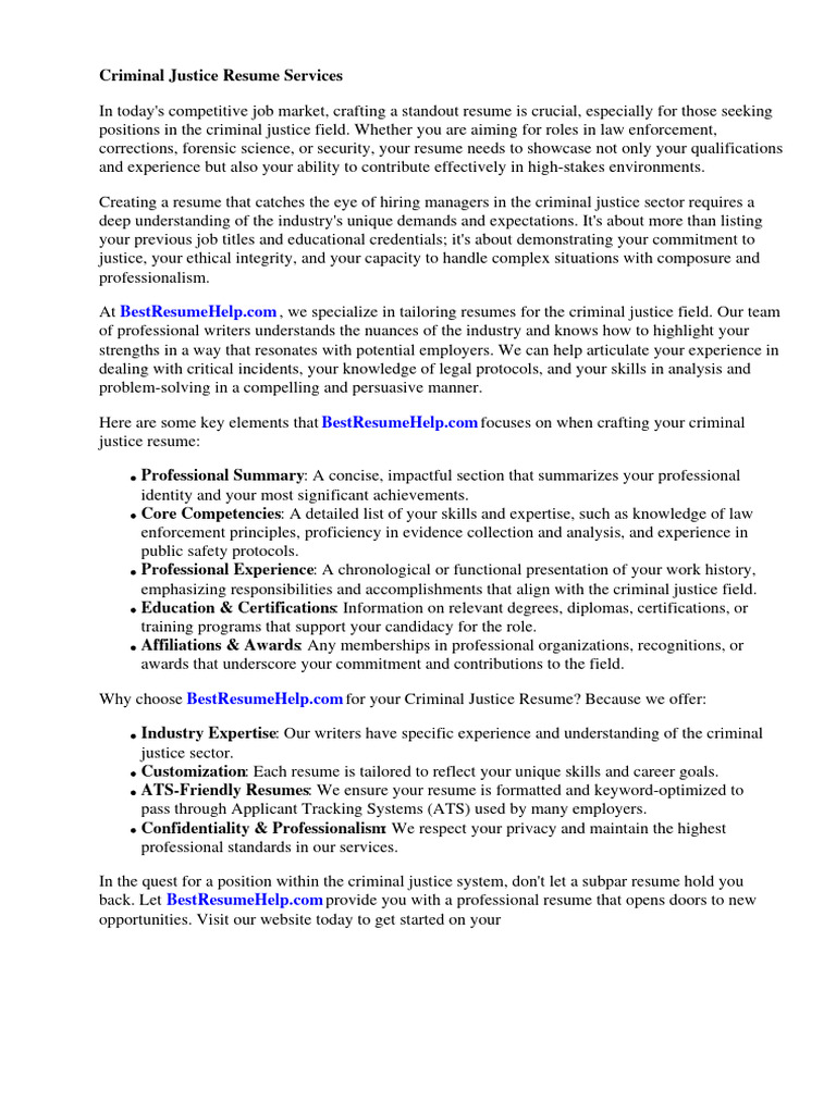 Criminal Justice Resume Samples Undergraduate | PDF | Résumé | Crime ...
