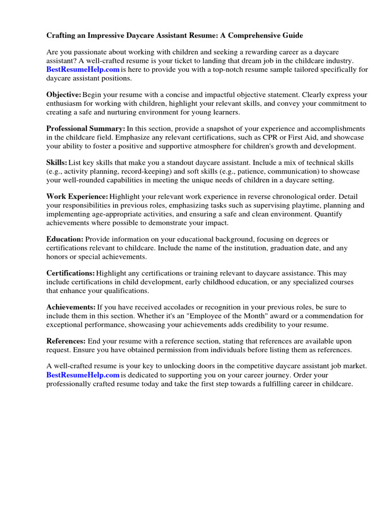 Daycare Assistant Resume Guide | PDF | Child Care | Résumé