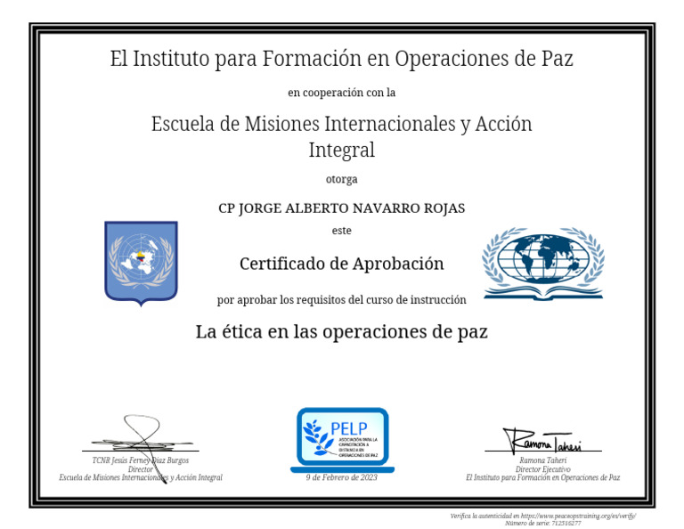 Ethics in Peace Operations Spanish 2020 Certificate | PDF