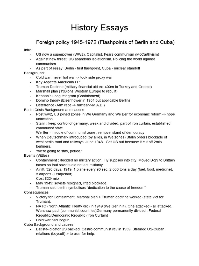 History 5th Year Revision History United States and The Wider World ...