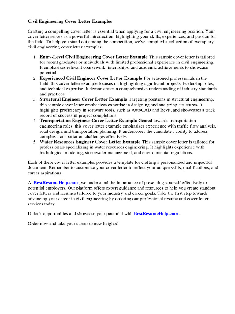 Civil Engineering Cover Letter Examples | PDF | Engineering | Project ...
