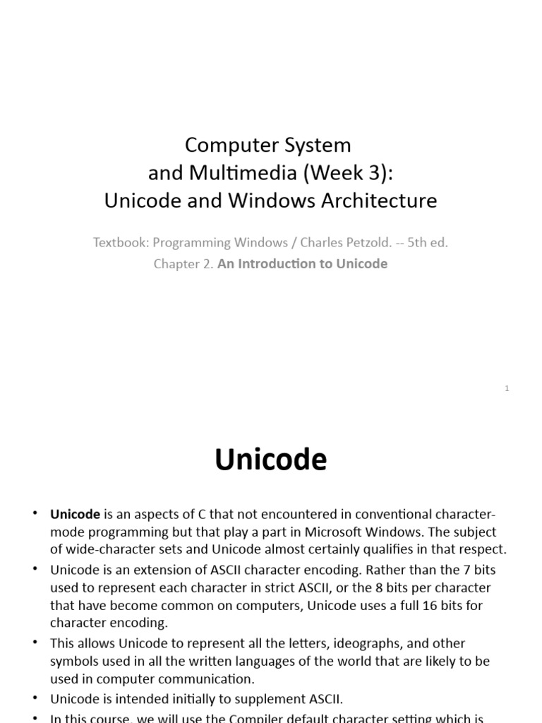 Week 3 Unicode And Windows Architecture Pdf String Computer Science Pointer Computer