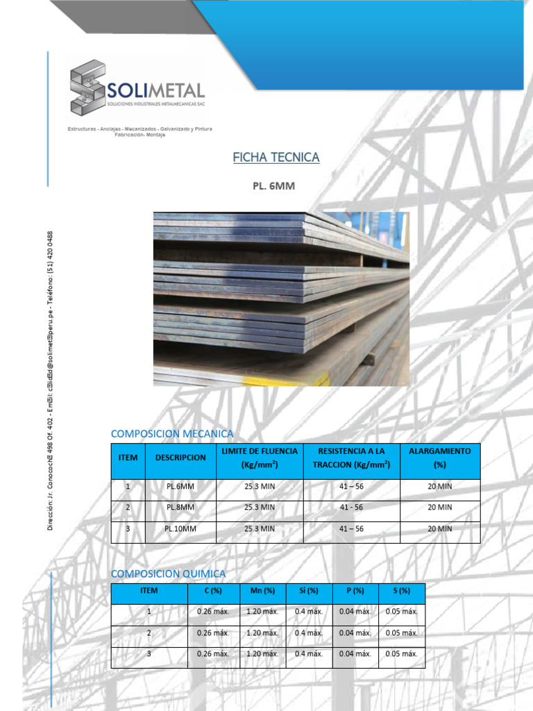 FICHA TECNICA PLANCHA | PDF