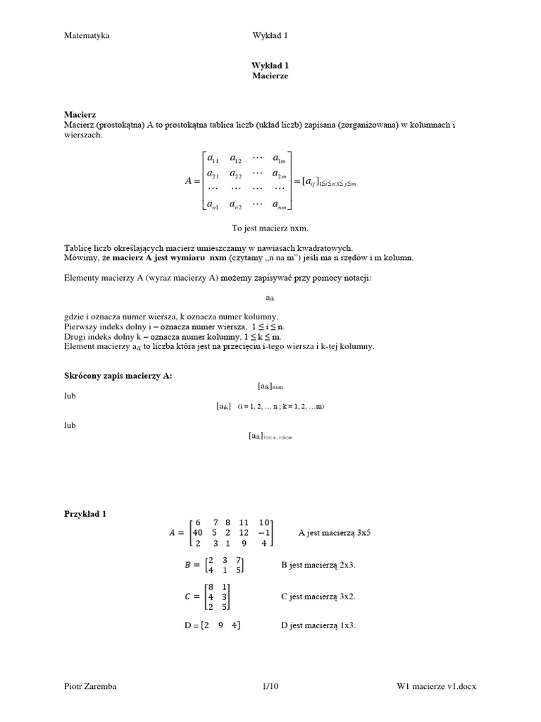 W1 Macierze v1 | PDF