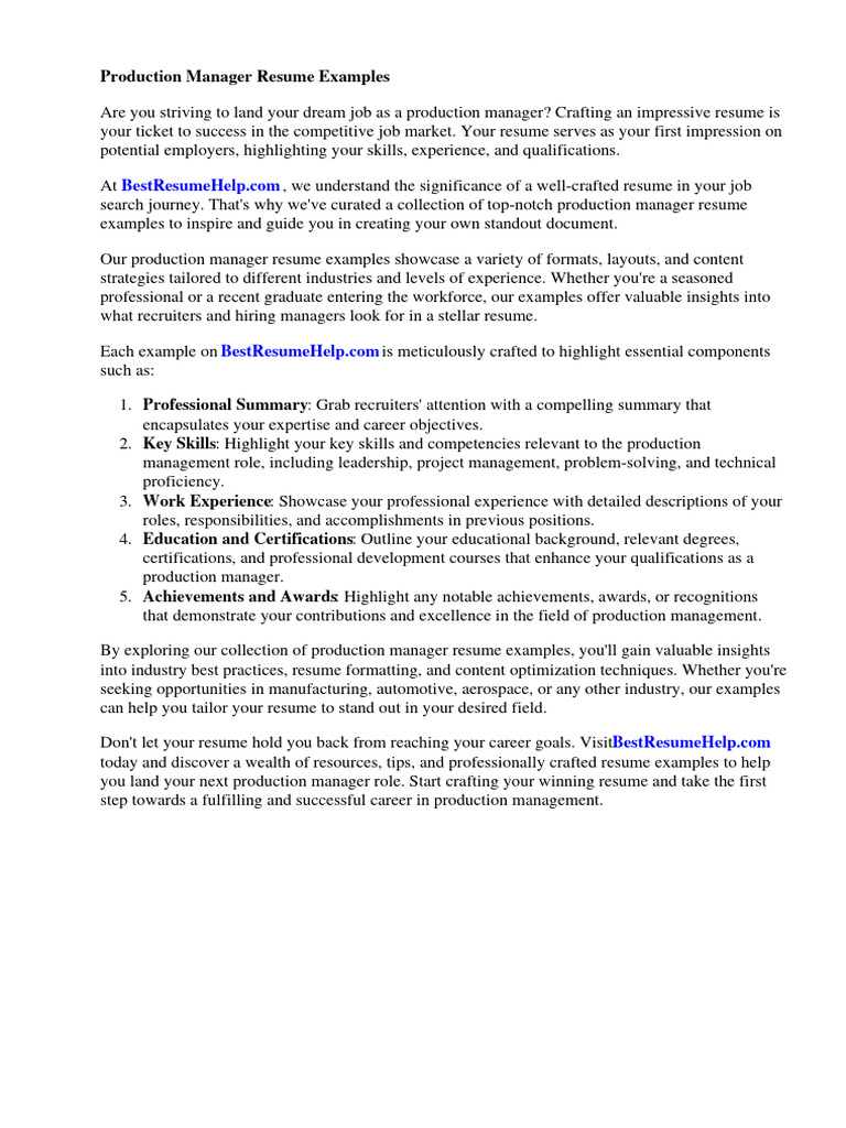 Production Manager Resume Examples | PDF | Résumé | Business