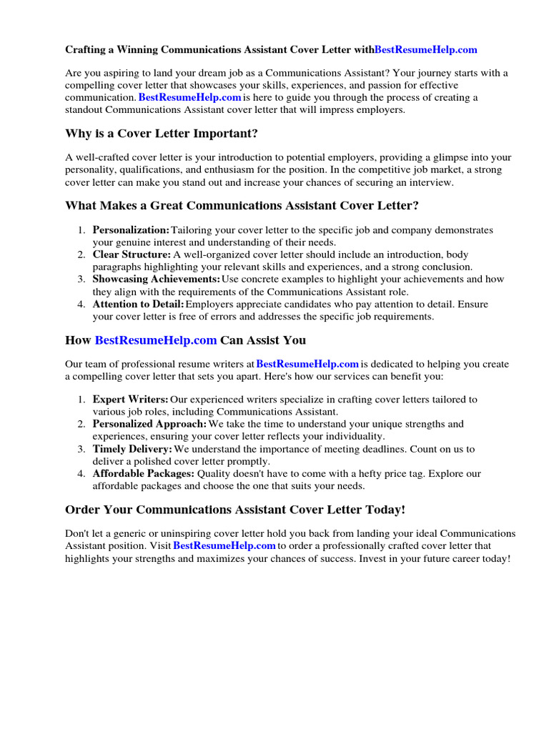 Communications Assistant Cover Letter | PDF | Résumé | Communication