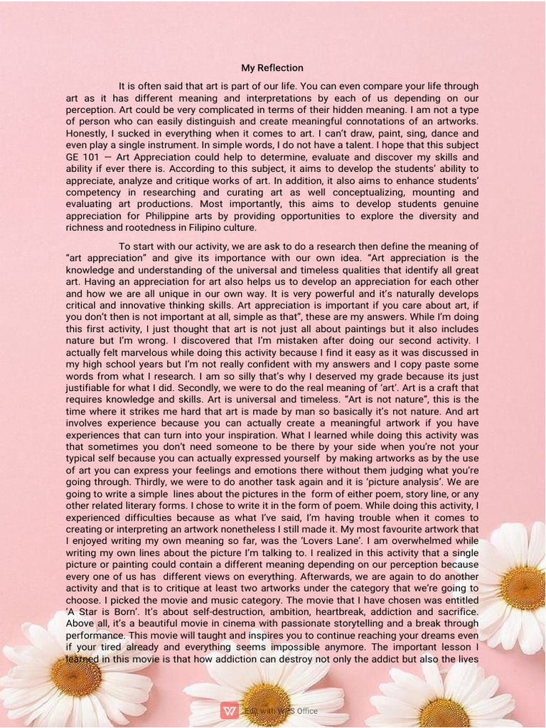 Art Appreciation REFLECTION | PDF | Self-Improvement