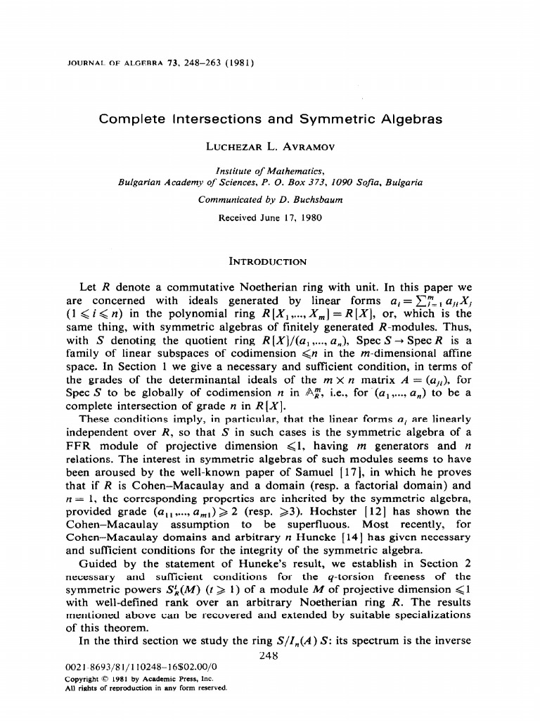 Intersection Complete and Symmetric Algebras | PDF | Ring (Mathematics) | Module (Mathematics)