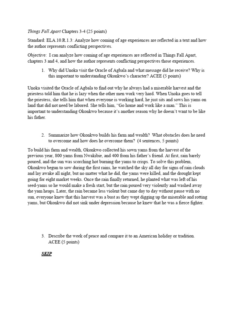 Things Fall Apart Chapters 3-4 | PDF | Language Arts & Discipline