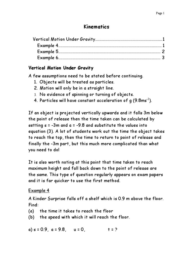Kinematics: Vertical Motion Under Gravity | PDF