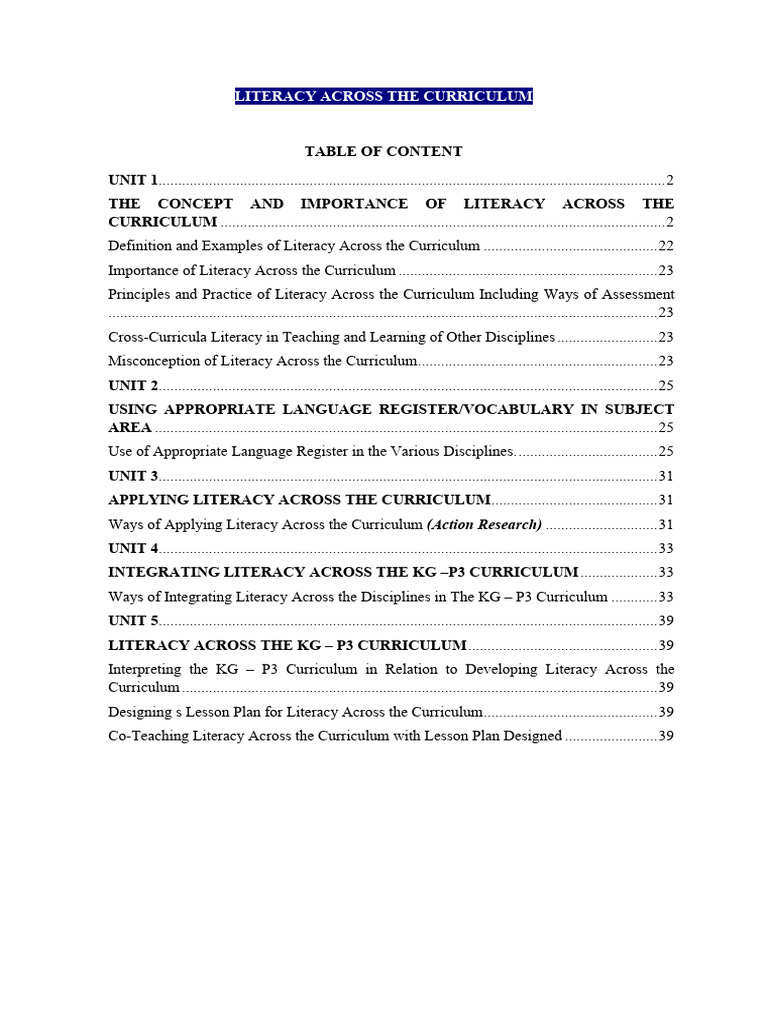 Literacy Across The Curriculum | PDF | Phonics | Literacy