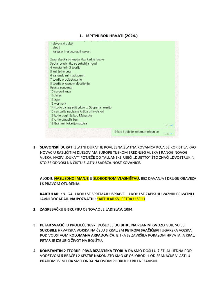 Ispit 1 Rok Hrvati (2024) | PDF