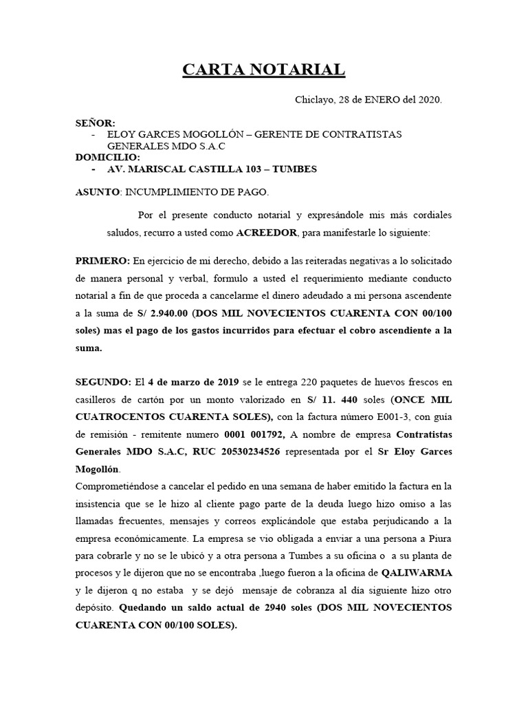 Modelo de Carta Notarial | PDF