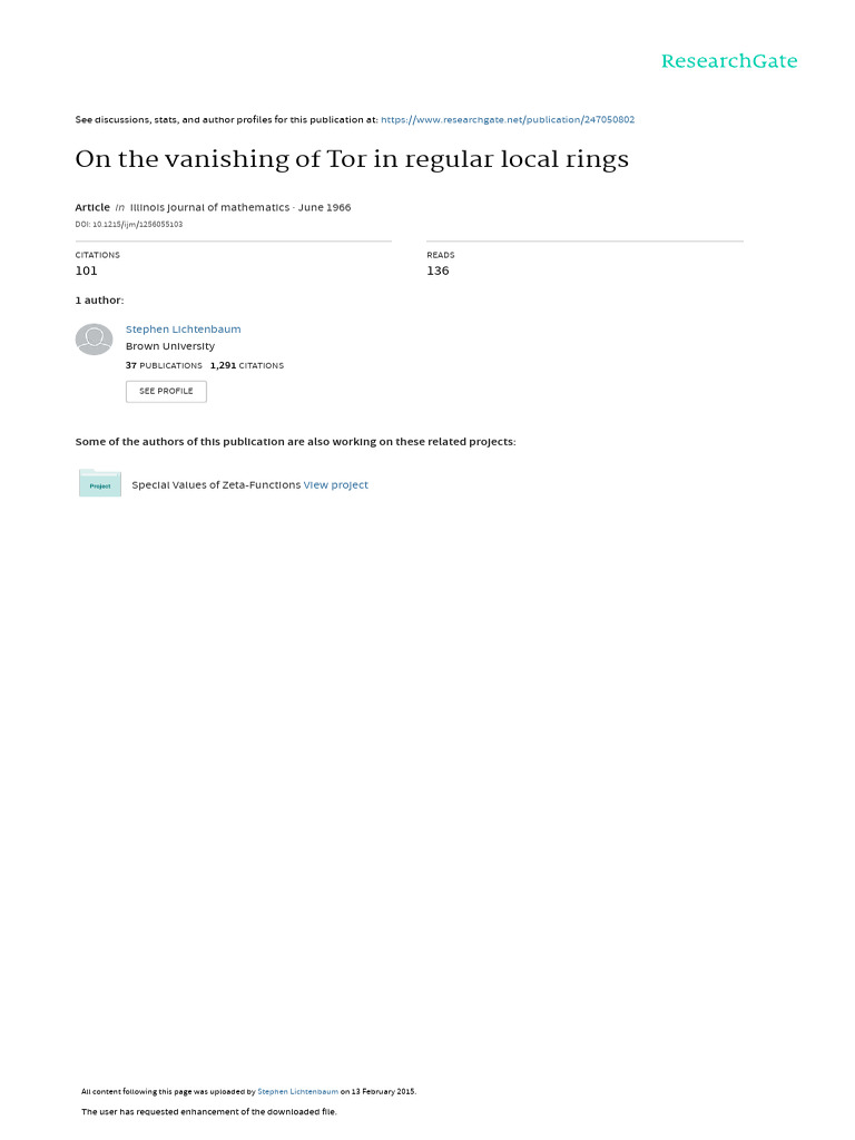 Algebraists: Tor Vanishing in Rings | PDF | Ring (Mathematics ...