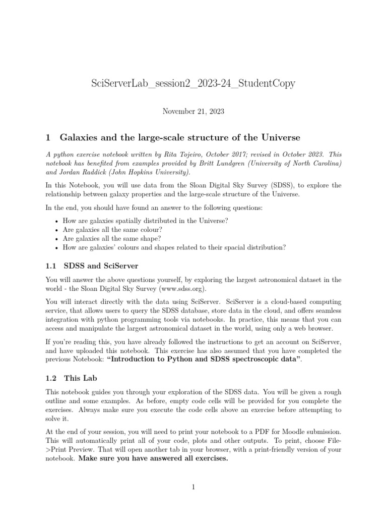 SciServerLab Session2 2023-24 Student | PDF | Databases | Sql