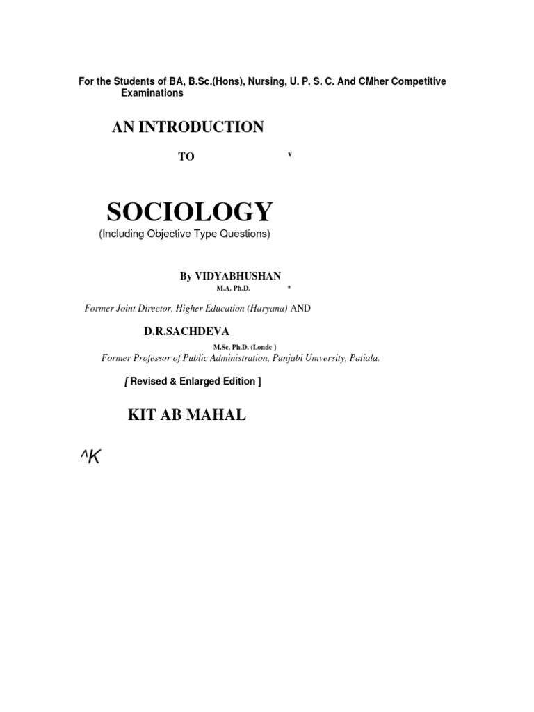 Introduction To Sociology by Vidyabhushan and Sachideva | PDF | Sociology | Science