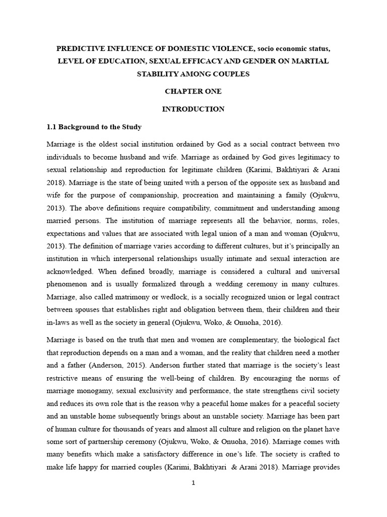 Predictive Influence of Domestic Violence, Socioeconomic Status, Educational Level and Gender On ...