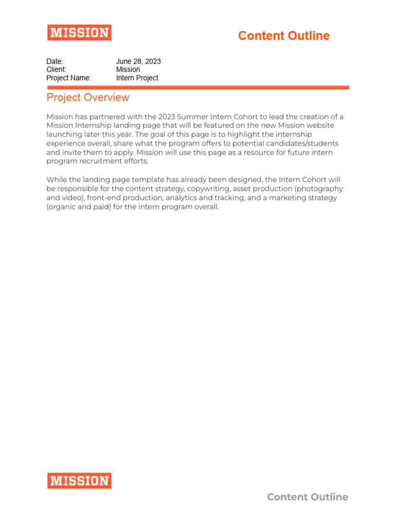 Intern Project Content Outline | PDF | Internship | Job Hunting
