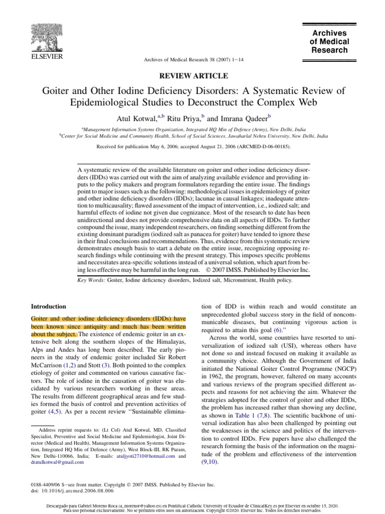 Goiter and Other Iodine Deficiency Disorders A Systematic Review | PDF ...