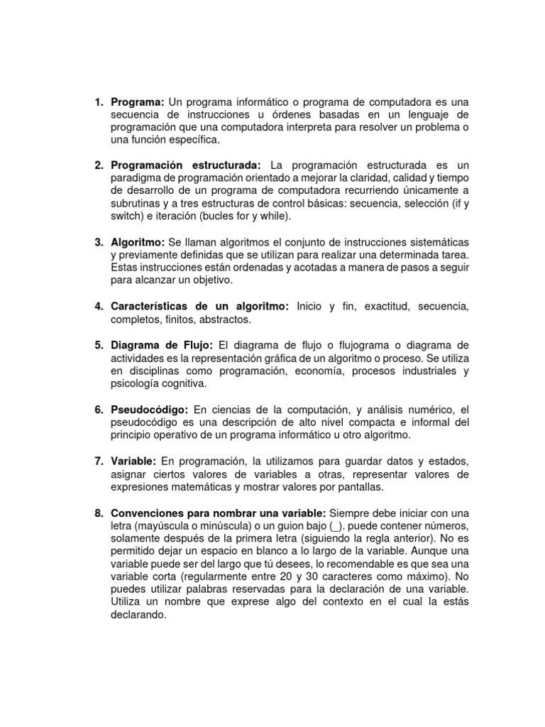 Definiciones Programacion | PDF | Programación | Programa de computadora