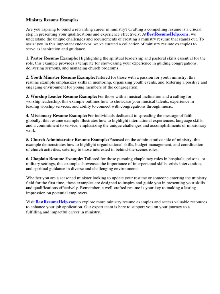 Ministry Resume Examples | Download Free PDF | Résumé | Psychotherapy