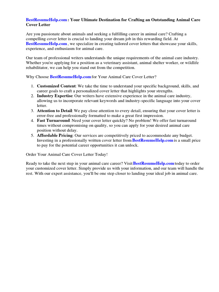 Animal Care Cover Letter Examples | PDF | Veterinary Medicine | Animal ...