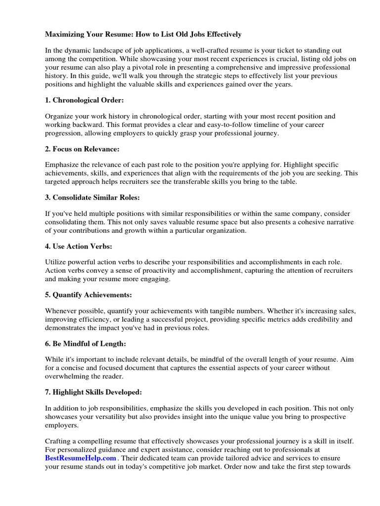 How To List Old Jobs On Resume | PDF | Résumé