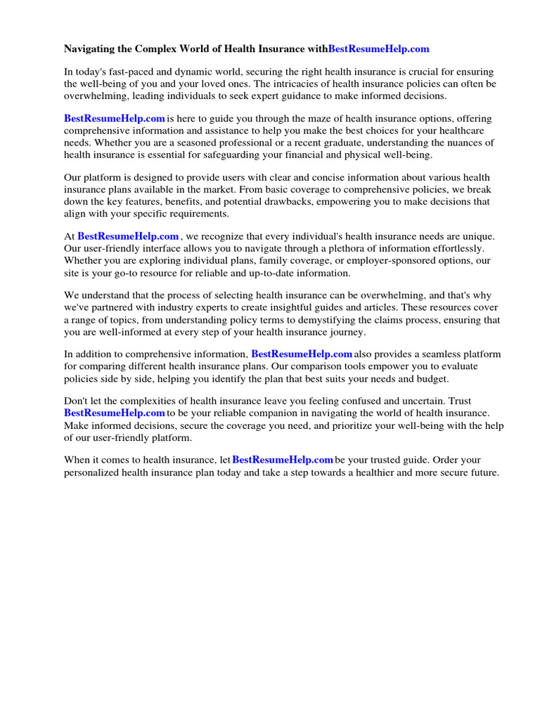 Health Insurance Resume Objectives | PDF | Health Care | Insurance