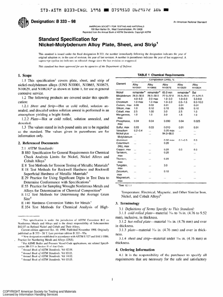 Astm B333 | PDF | Alloy | Sheet Metal