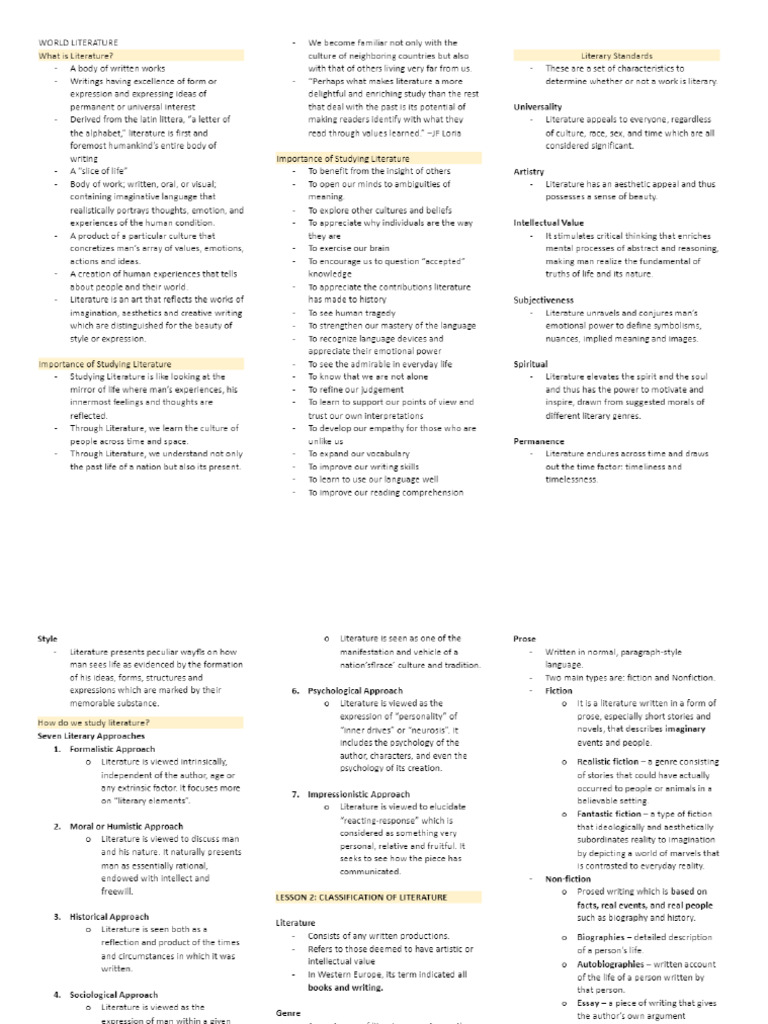 World Lit Prelim Reviewer | PDF