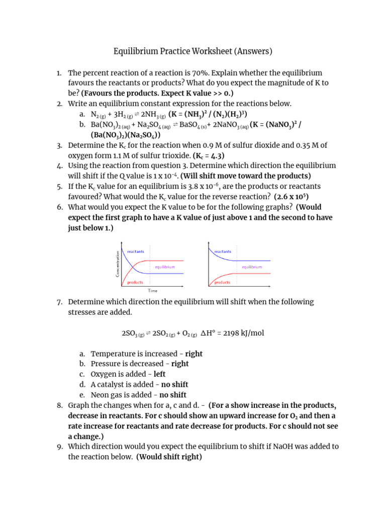 Equilibrium Practice Answers | PDF | Chemical Reactions | Chemical ...