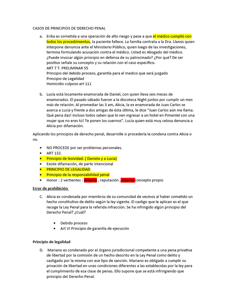 Casos de Principios de Derecho Penal | PDF | Derecho penal | Castigos