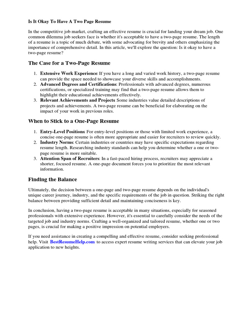 Is a Two-Page Resume Acceptable? | PDF | Résumé | Recruitment