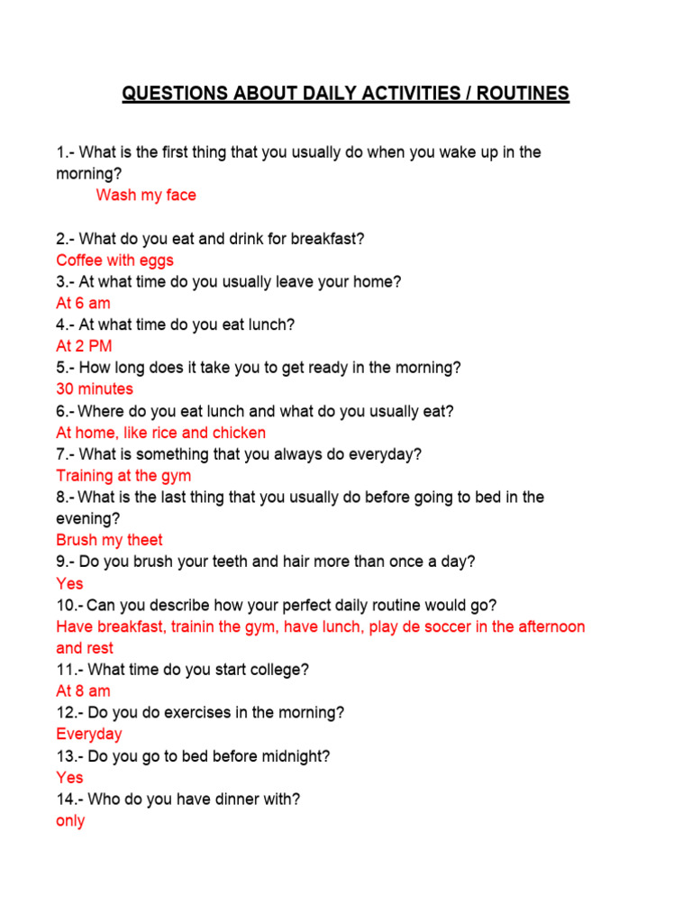 Daily Activities and Routines Overview | PDF | Cooking, Food & Wine