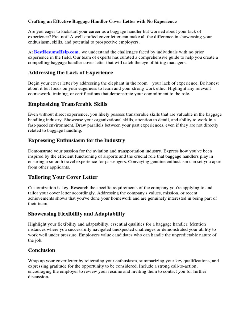 Baggage Handler Cover Letter No Experience | PDF | Résumé | Baggage