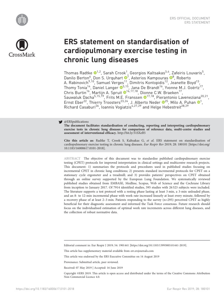 ERS Statement On Standardisation of Cardiopulmonary Exercise Testing in ...