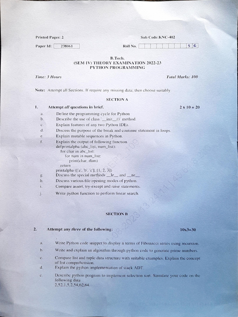 Python Programming KNC 402 2022 | PDF