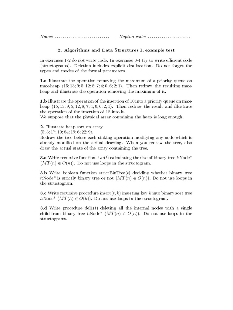 Alg DS1 Example Test 2 | PDF | Algorithms And Data Structures ...