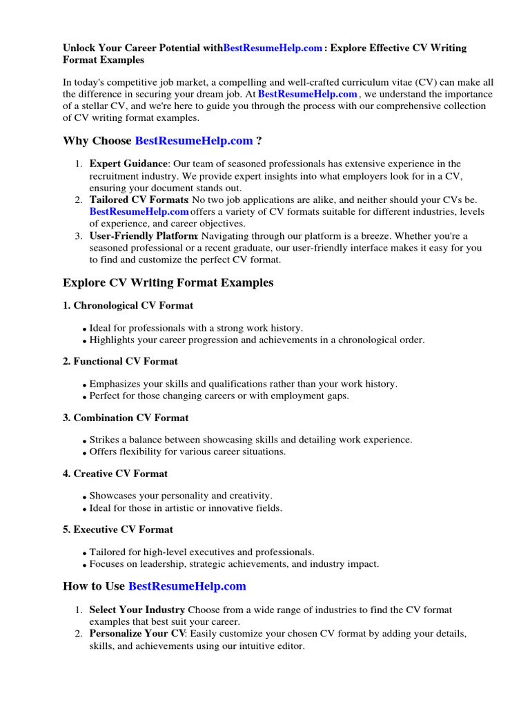 CV Writing Format Examples | PDF | Résumé