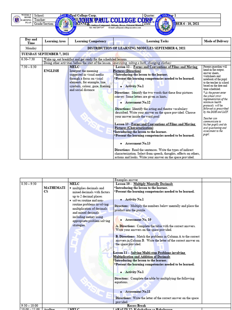 WHLP Week 4 Quarter 1 | PDF | Learning | Multiplication