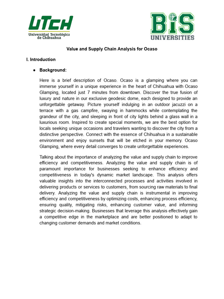 Value And Supply Chain Analysis For Ocaso Pdf Value Chain Supply